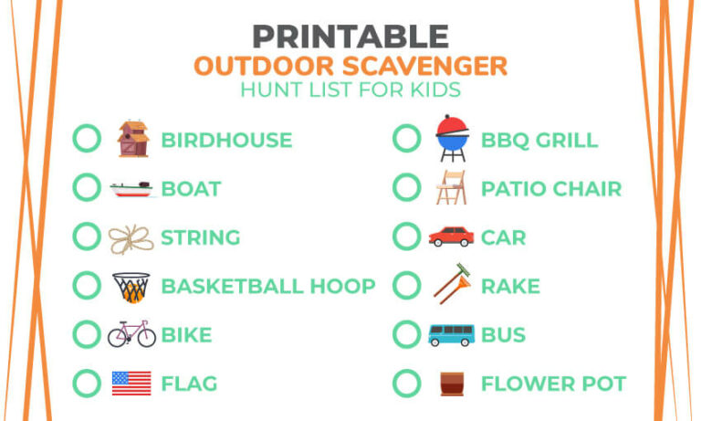 Printable Outdoor Scavenger Hunt for Kids. 121 Nature Items List